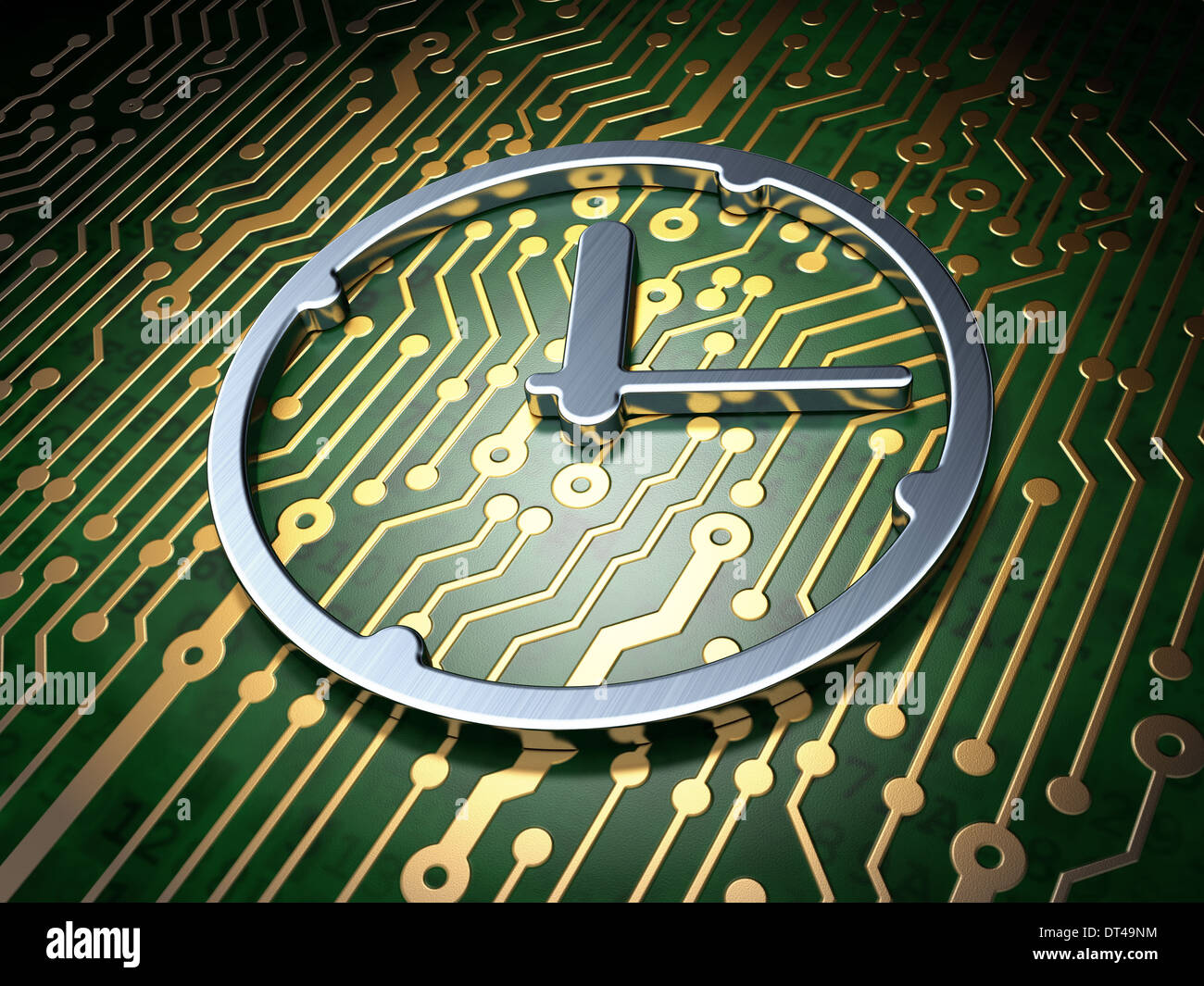 Timeline concept: Clock on circuit board background Stock Photo - Alamy