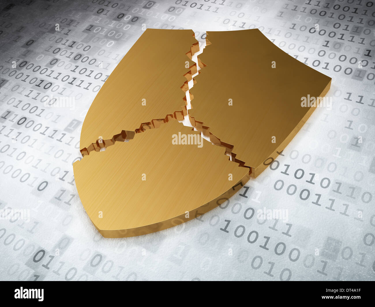 Protection concept: Golden Broken Shield on digital background Stock ...