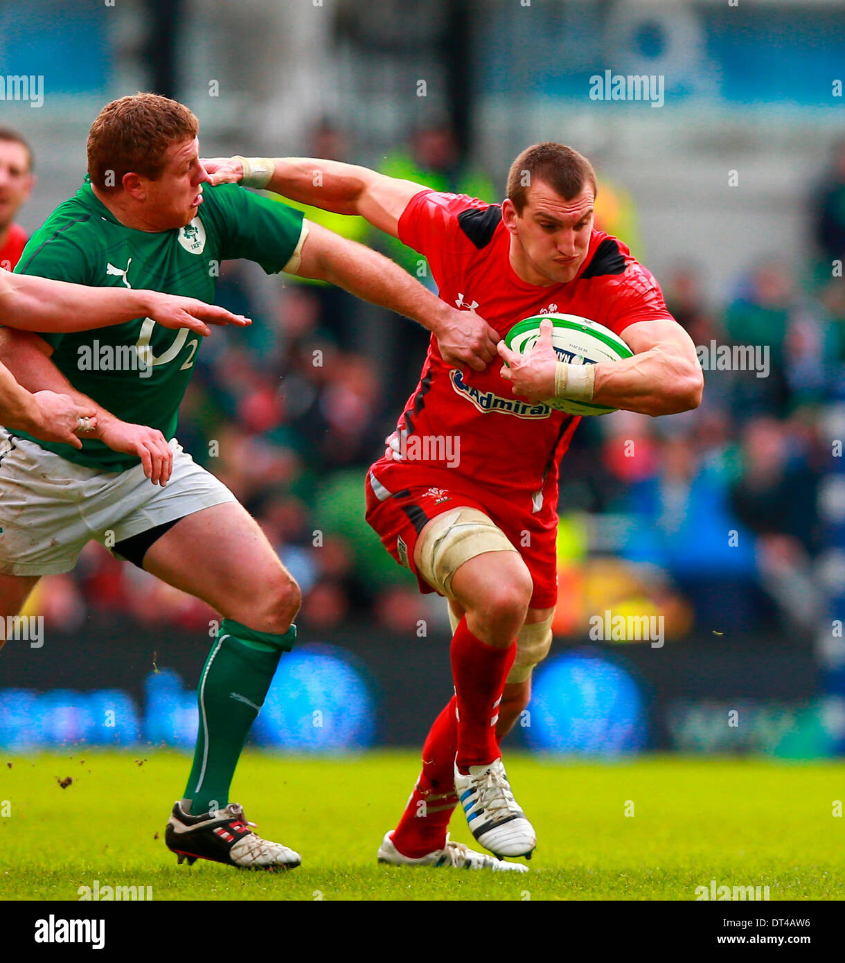 Dublin, Ireland. 08th Feb, 2014. Sam Warburton (Wales) pushes past Sean ...