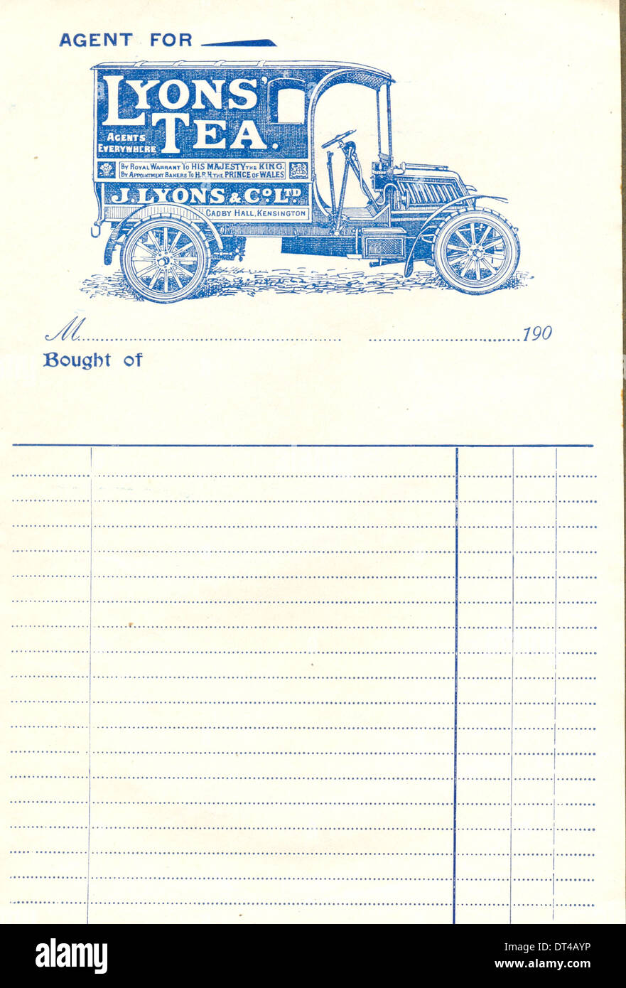 Pictorial invoice advertising Lyons' Tea Stock Photo - Alamy