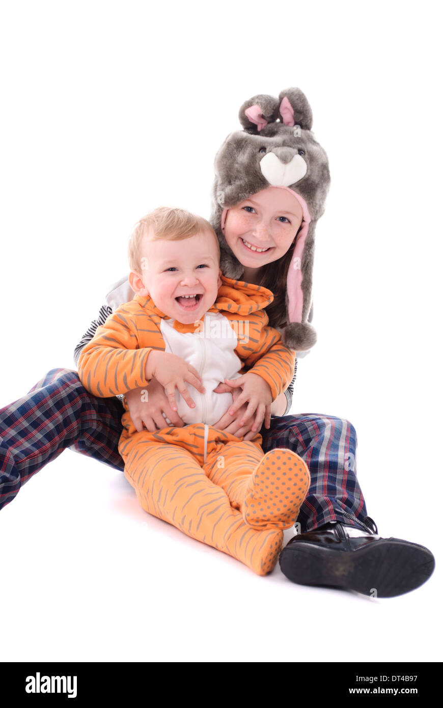 Children are playing in costumes isolated on white Stock Photo - Alamy