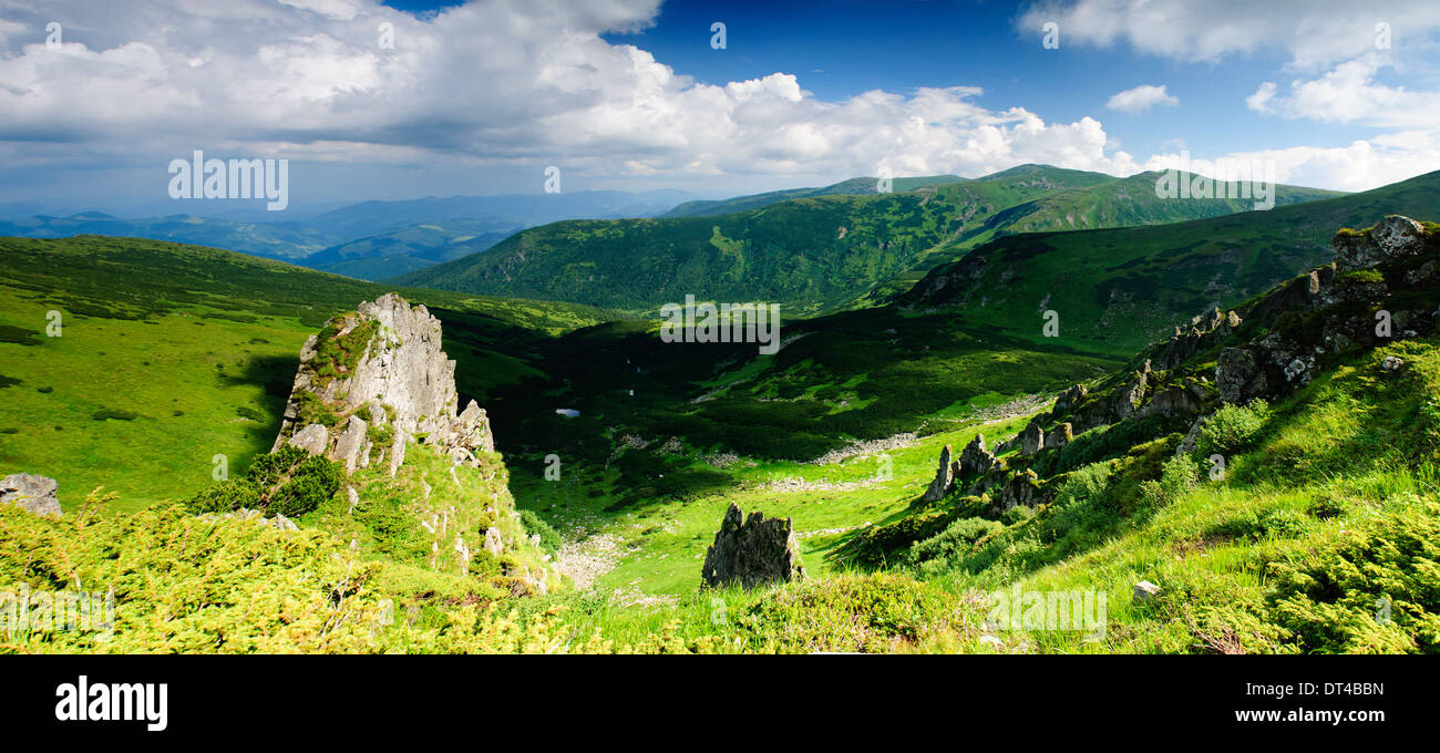 Beautiful blue sky and rock high up in Carpathian mountains, Czarnohora ...