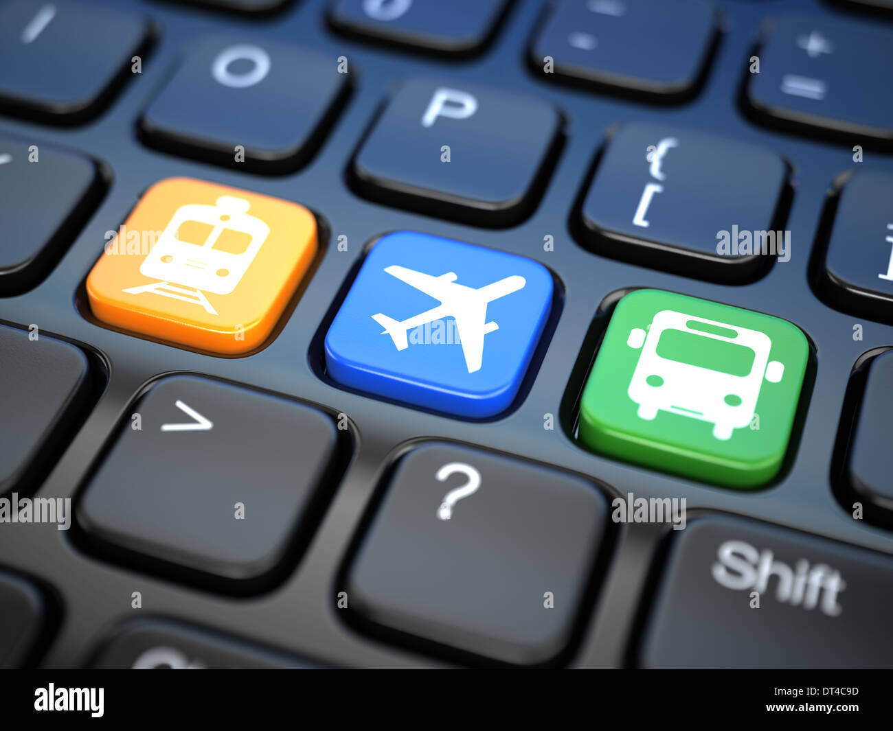 Online booking tickets to train, bus or airplane. Laptop keyboard, 3d ...