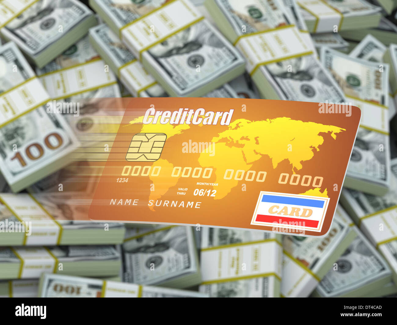 Credit card on dollar packs background. 3d Stock Photo - Alamy