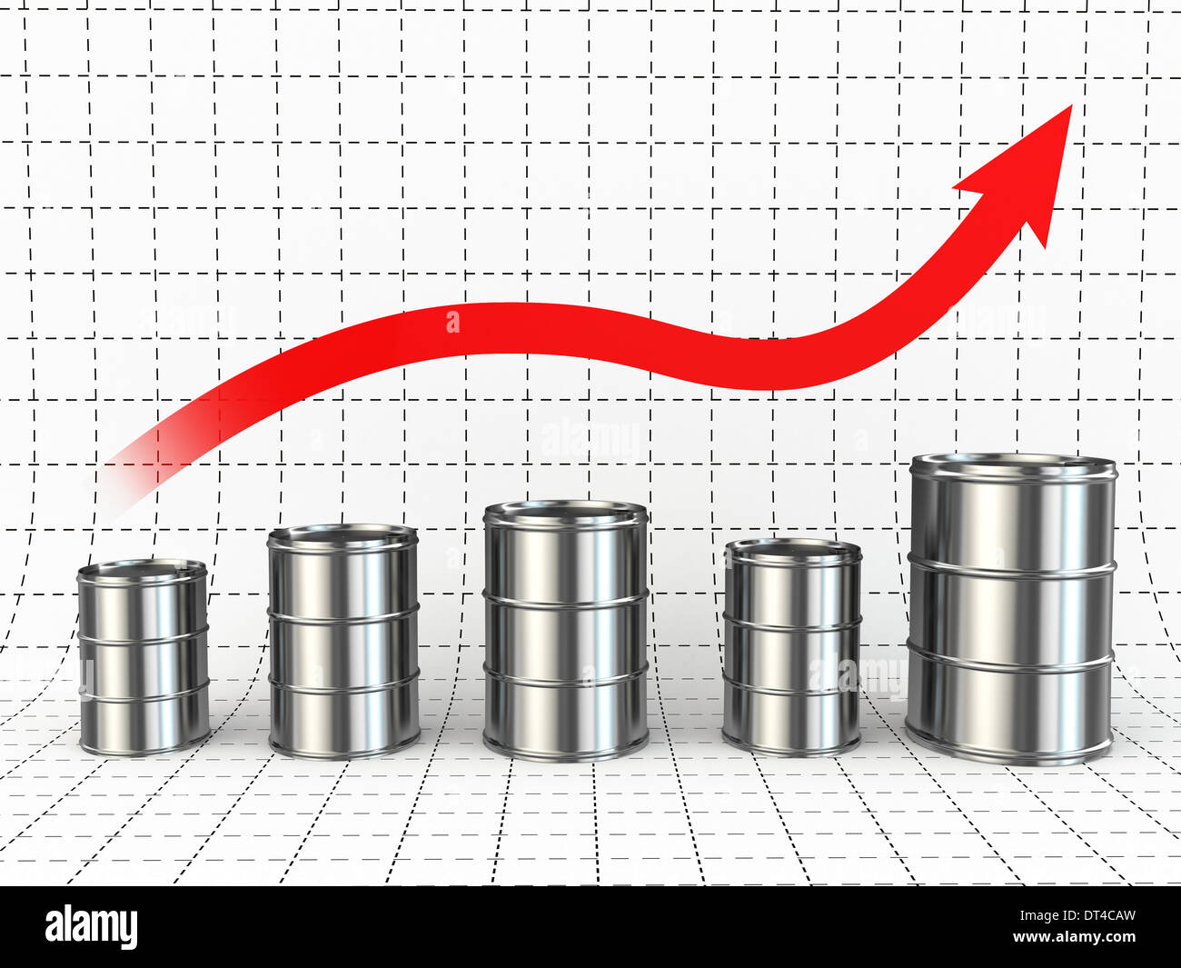 Growth of oil or petrol price. Barrels and graph. 3d Stock Photo - Alamy