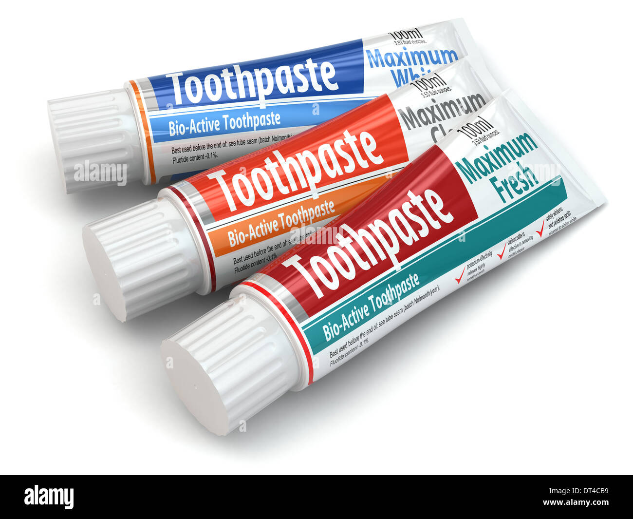 Three toothpaste containers on white isolated background. 3d Stock ...