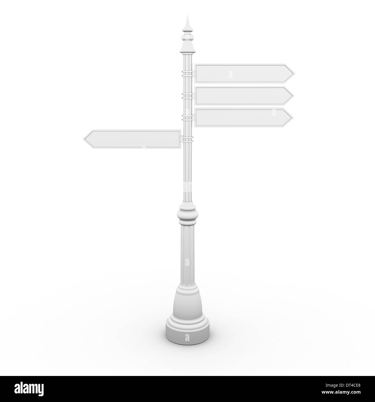 A street Sign Post with three Signs pointing right and one pointing ...