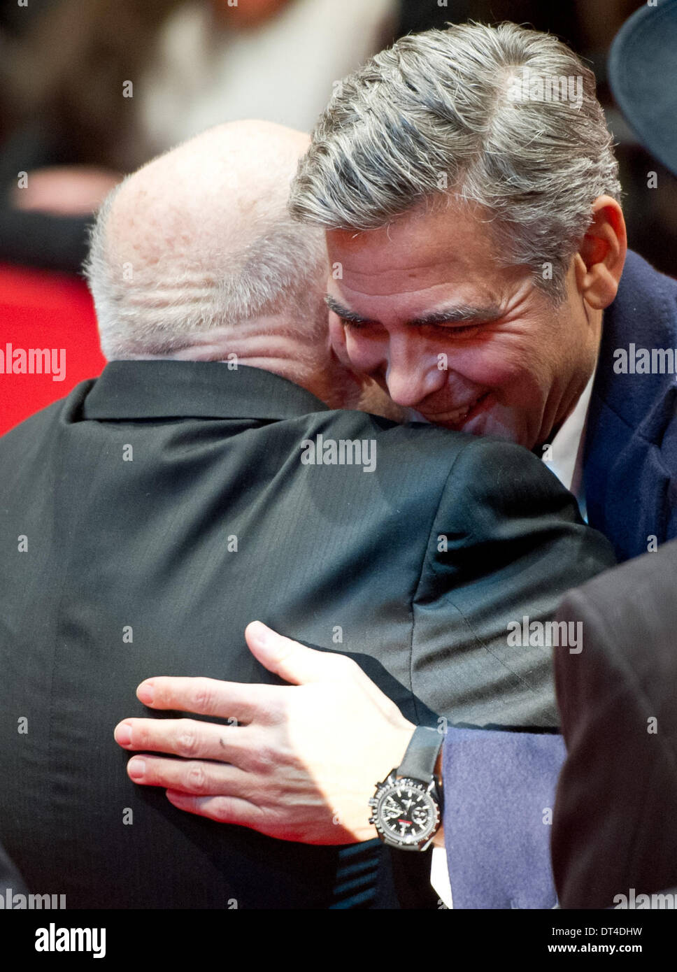 Berlin, Germany. 08th Feb, 2014. Harry Ettlinger (L) hugs actor George ...