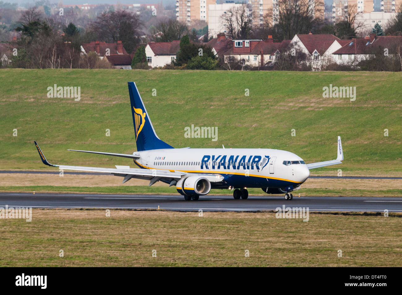 Ryanair Boeing 737 aeroplane on the runway after landing at Birmingham ...