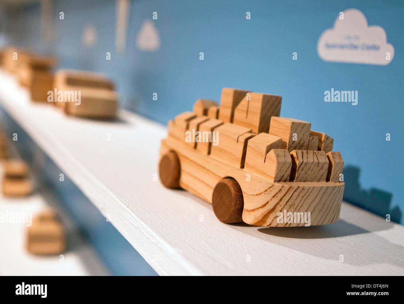 Toronto, 8th Feb, 2014. A wooden toy car (R) named City Car is on ...