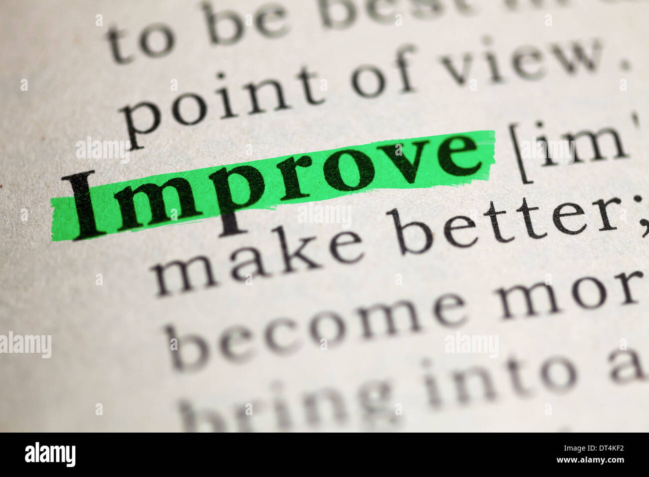 Fake Dictionary, Dictionary definition of the word Improve Stock Photo ...