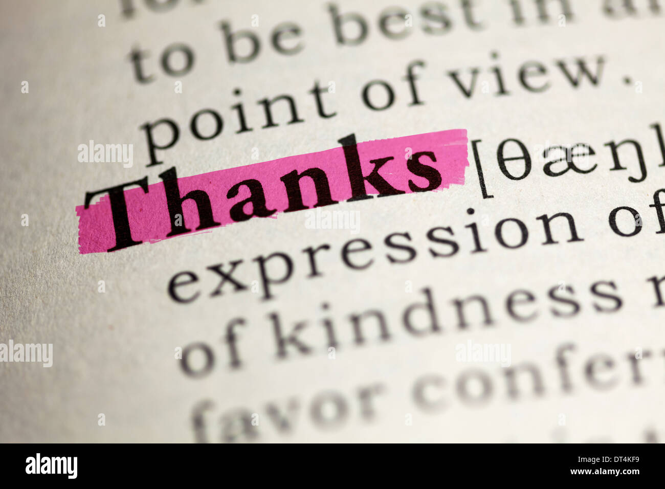 Fake Dictionary, Dictionary definition of the word Thanks Stock Photo ...