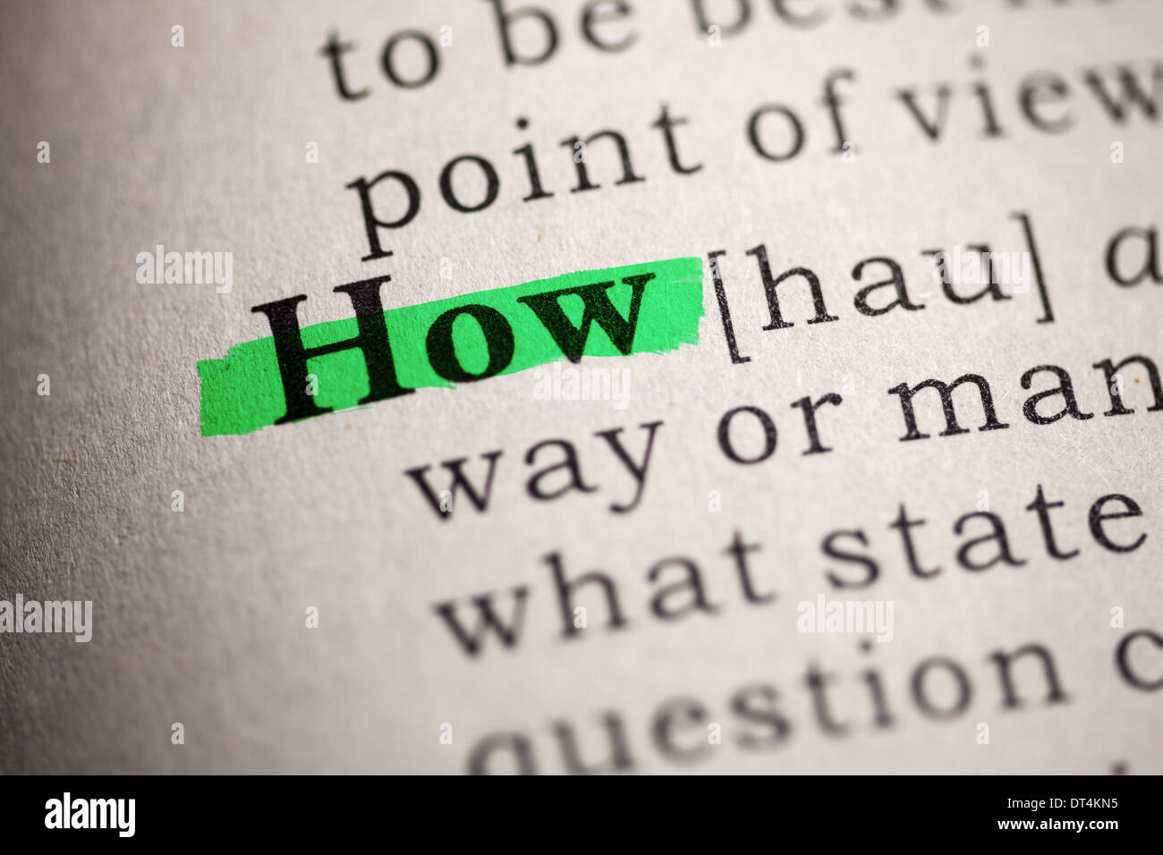 Fake Dictionary, Dictionary definition of the word how Stock Photo - Alamy