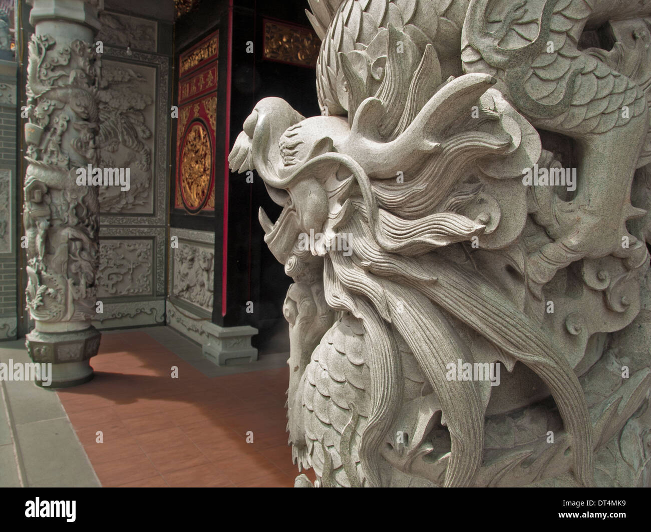 carved dragons adorns the front of the Eng Choon Clan House in Malacca ...
