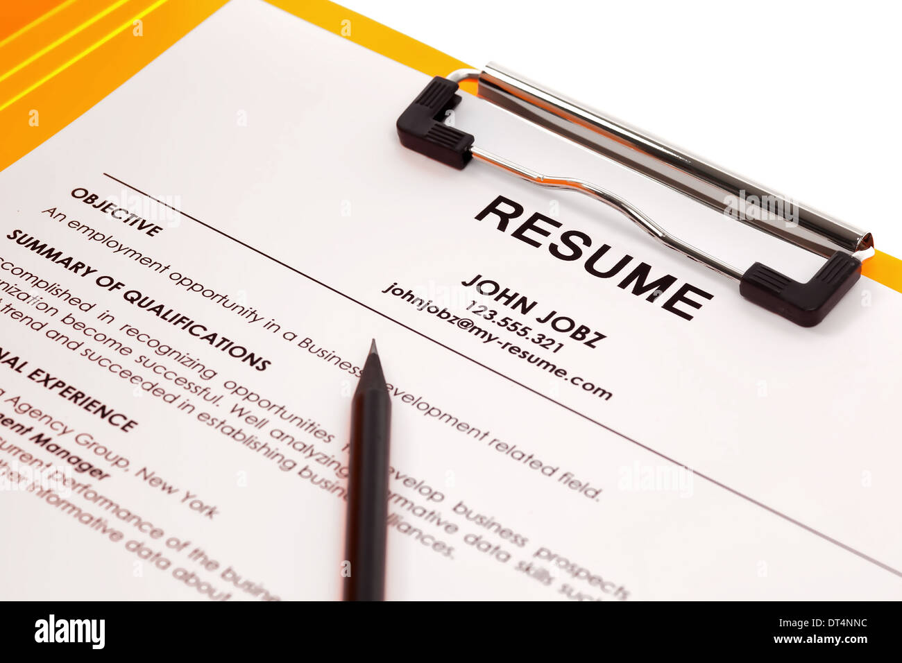Resume in folder isolated on white background Stock Photo - Alamy
