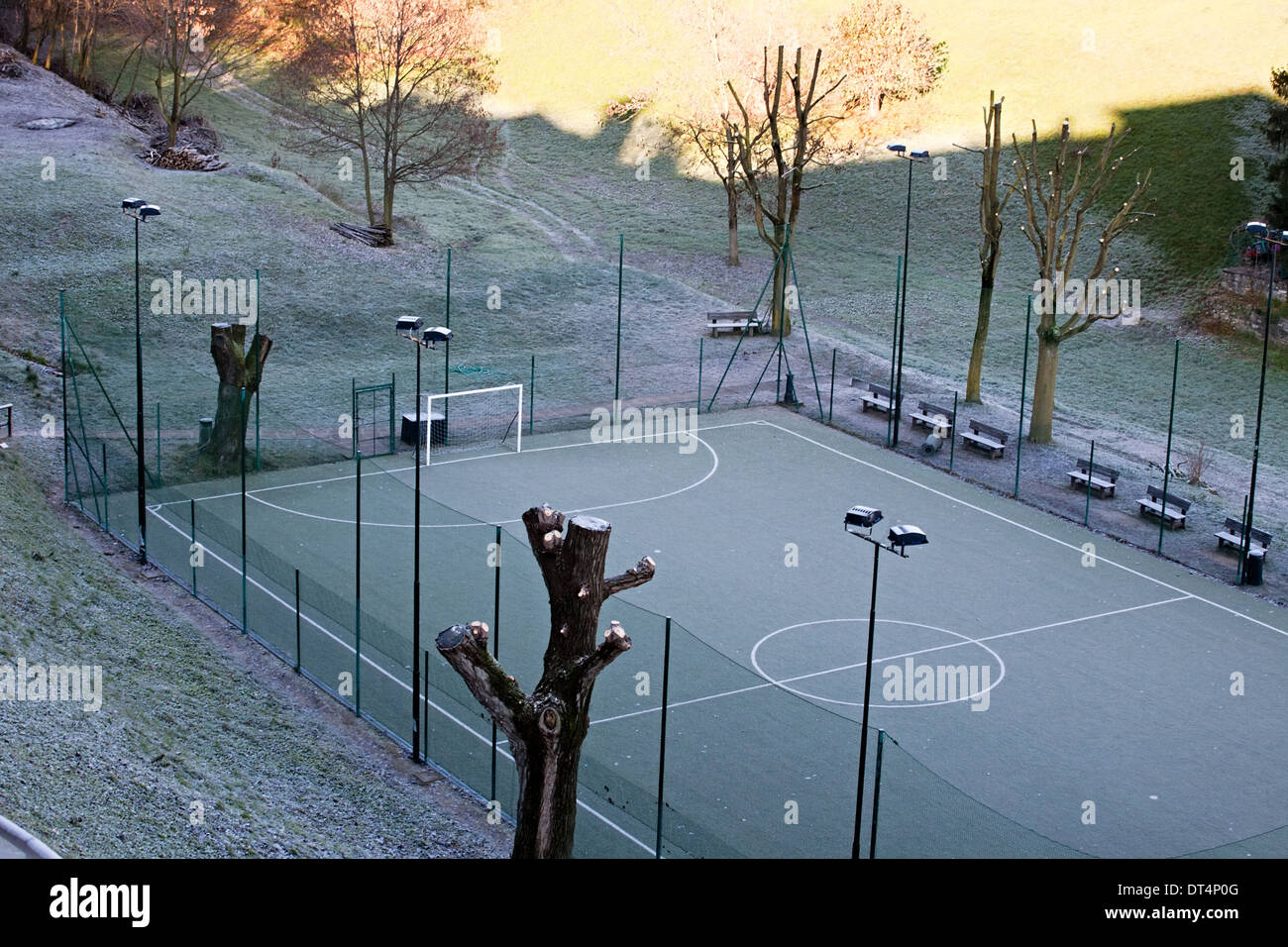 small urban outdoor football pitch with green covering Stock Photo - Alamy
