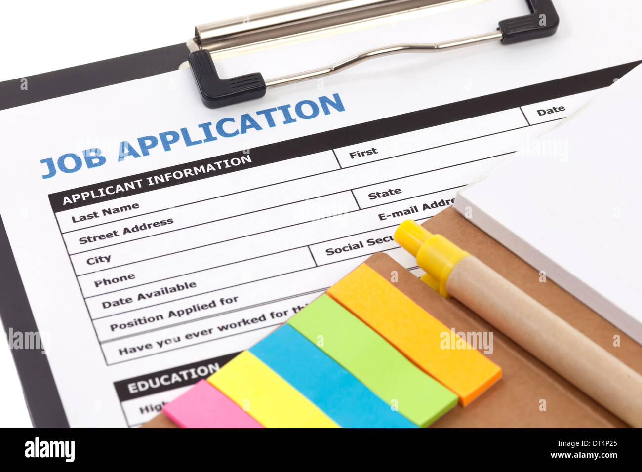Job application form with notepad Stock Photo - Alamy