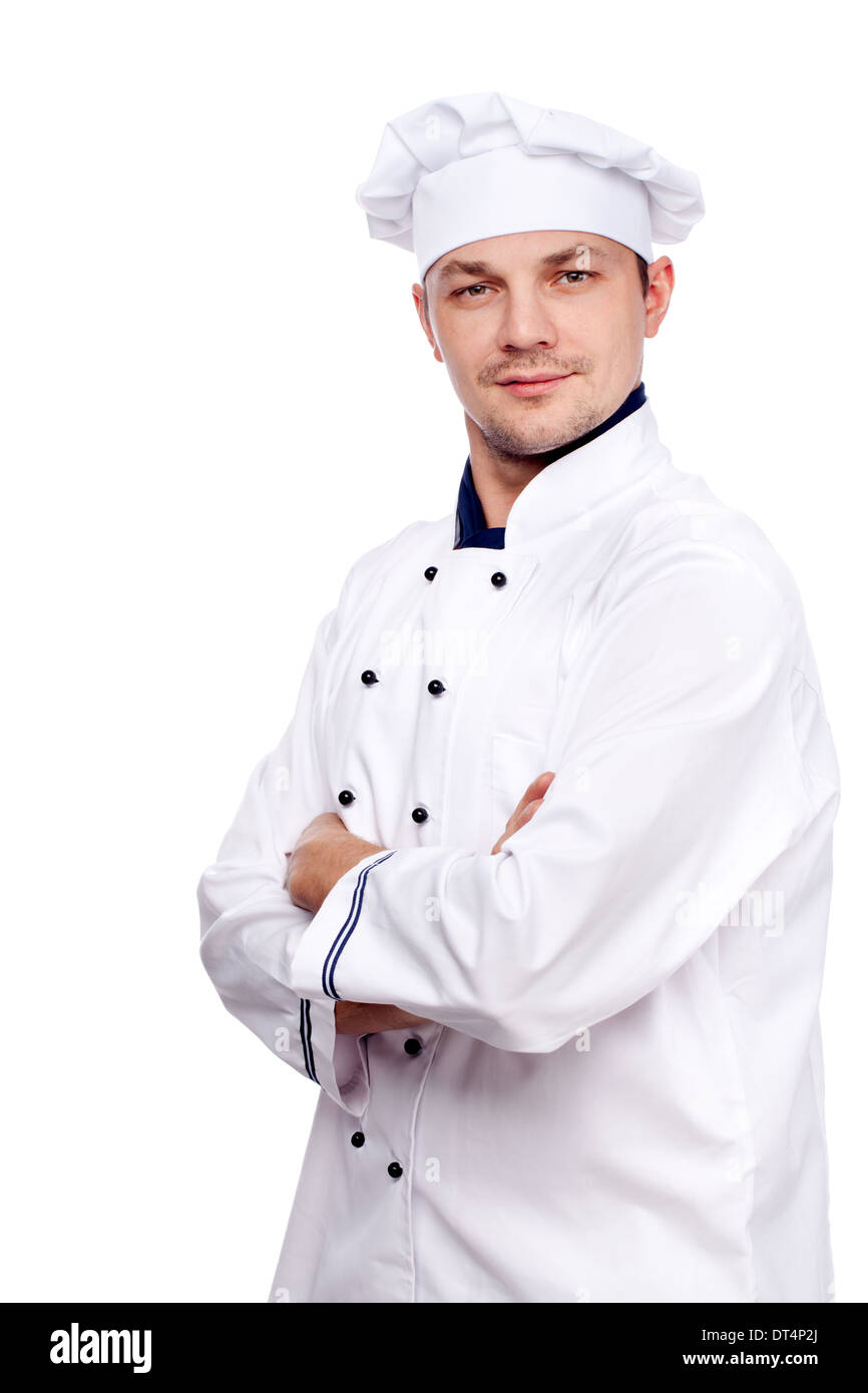 Chef standing with arms crossed on white background Stock Photo - Alamy