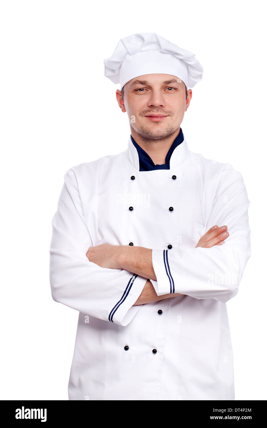 Chef standing with arms crossed on white background Stock Photo - Alamy