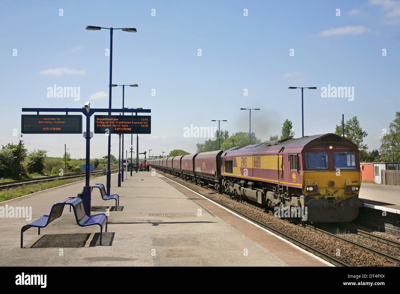 Class 66 diesel locomotive 66181 with train of loaded coal wagons ...