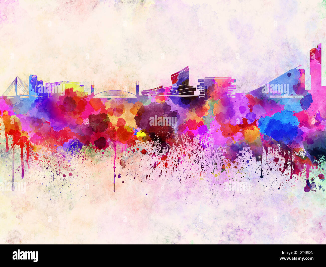 Manchester skyline in watercolor background Stock Photo - Alamy