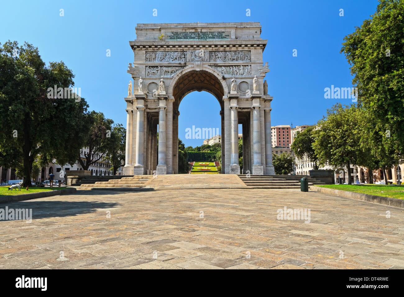 Piazza della Vittoria - Victory square in Genoa with the arc of triumph ...