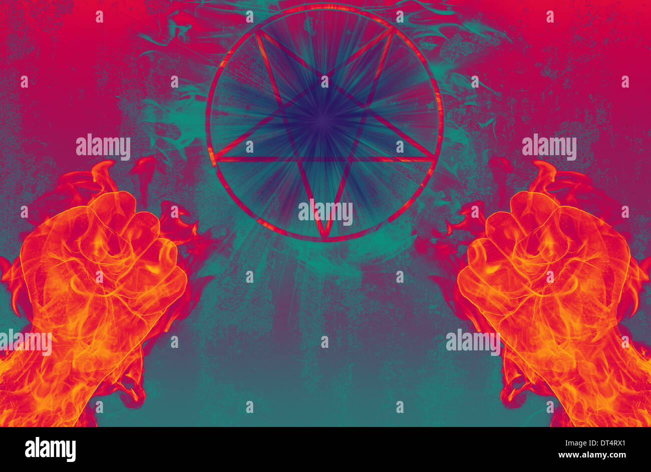 devil with pentagram and portal to hell Stock Photo - Alamy