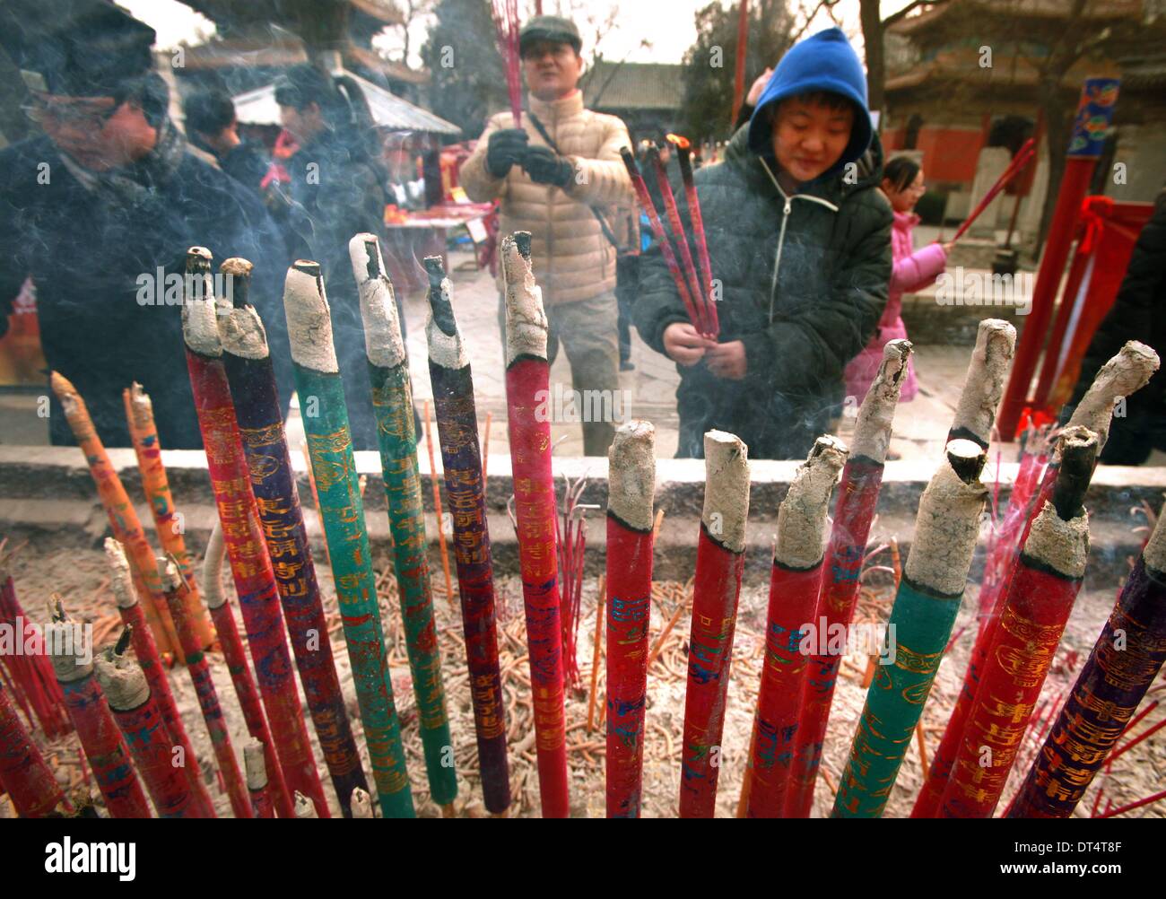 Beijing, CHINA, China. 6th Feb, 2014. Chinese light incense sticks and ...