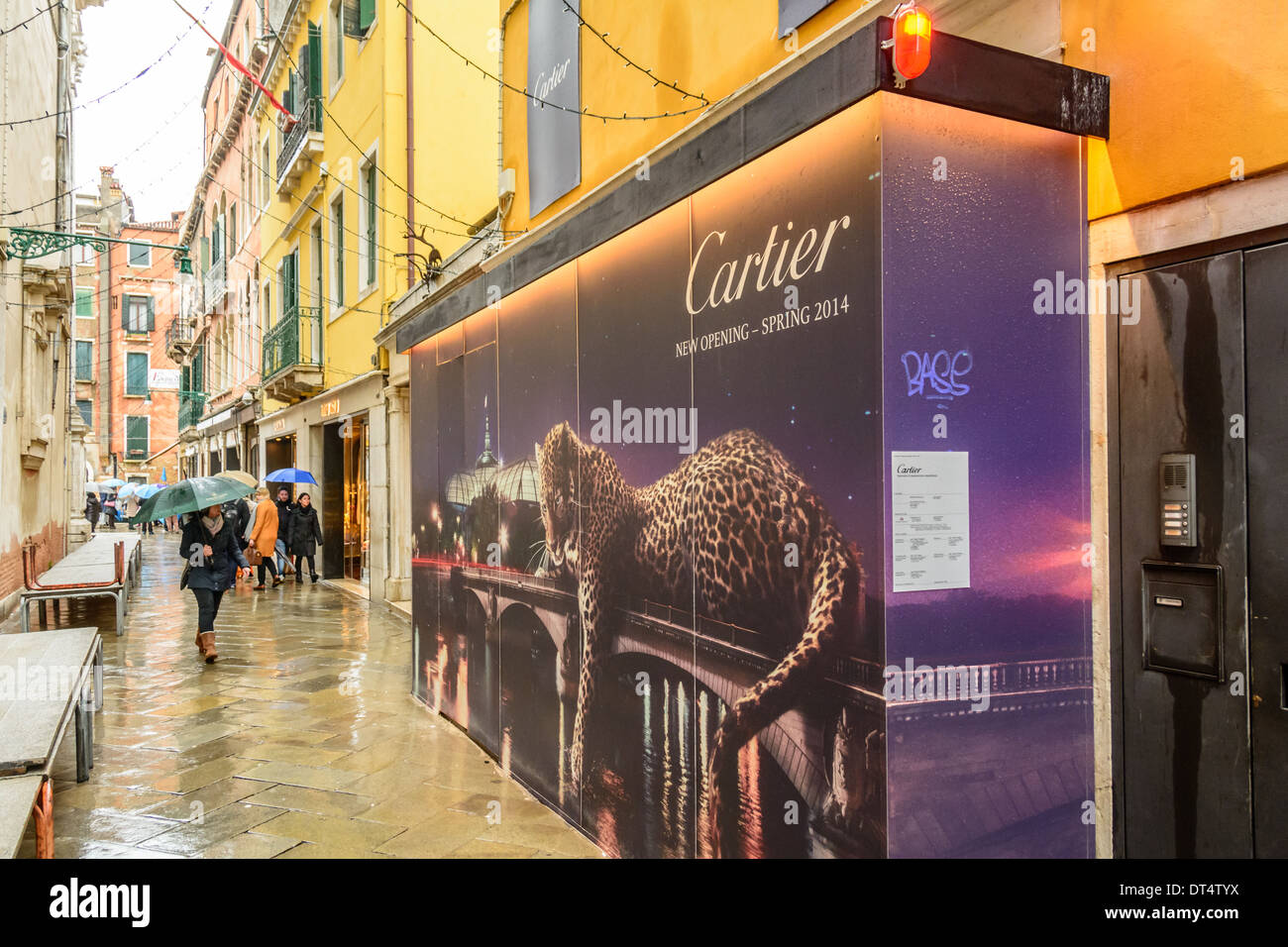 Venice, Italy. Cartier store in a narrow Venetian alley covered for new ...