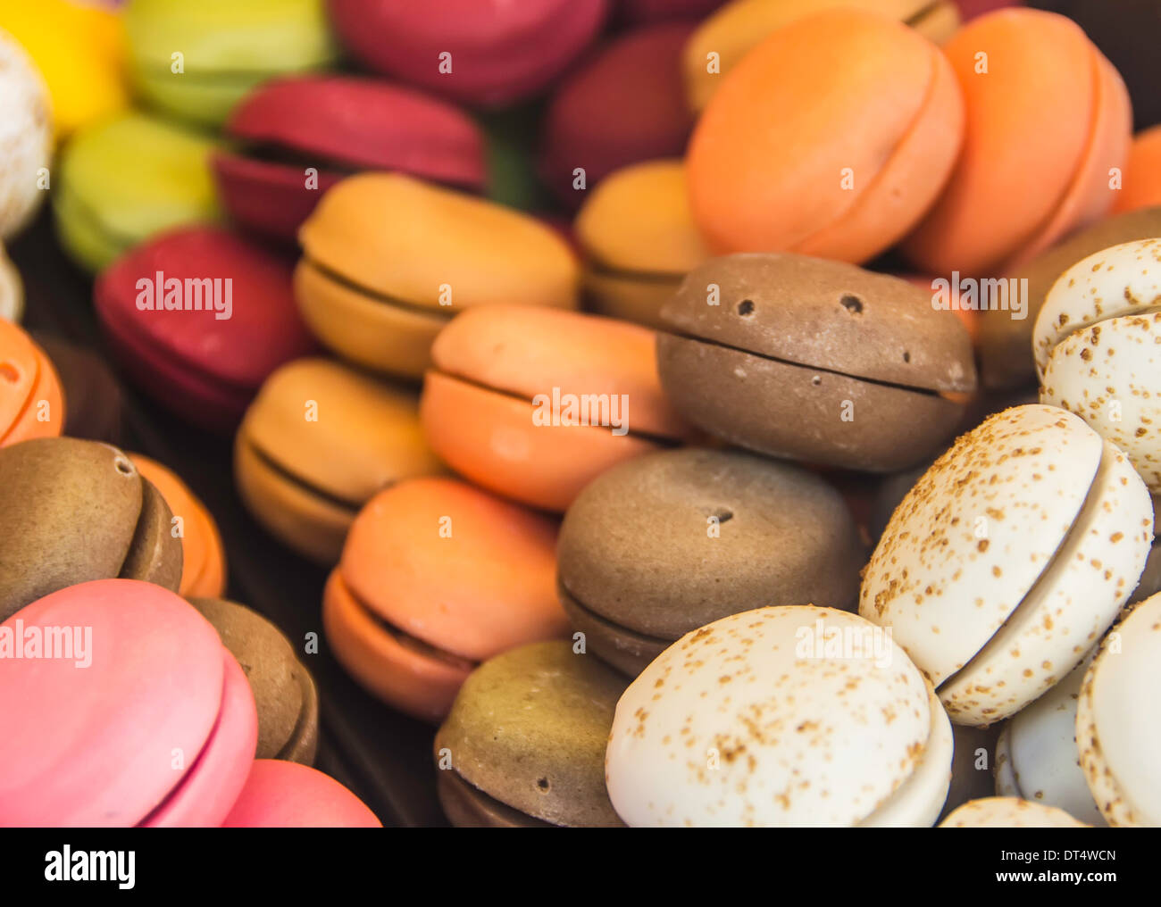 Many different colored macaroons, sweet typical French Stock Photo - Alamy