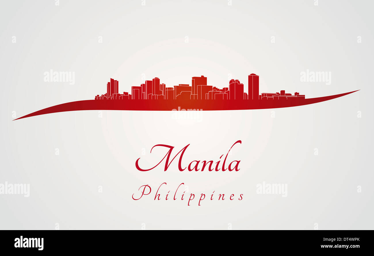 Manila skyline in red and gray background Stock Photo - Alamy