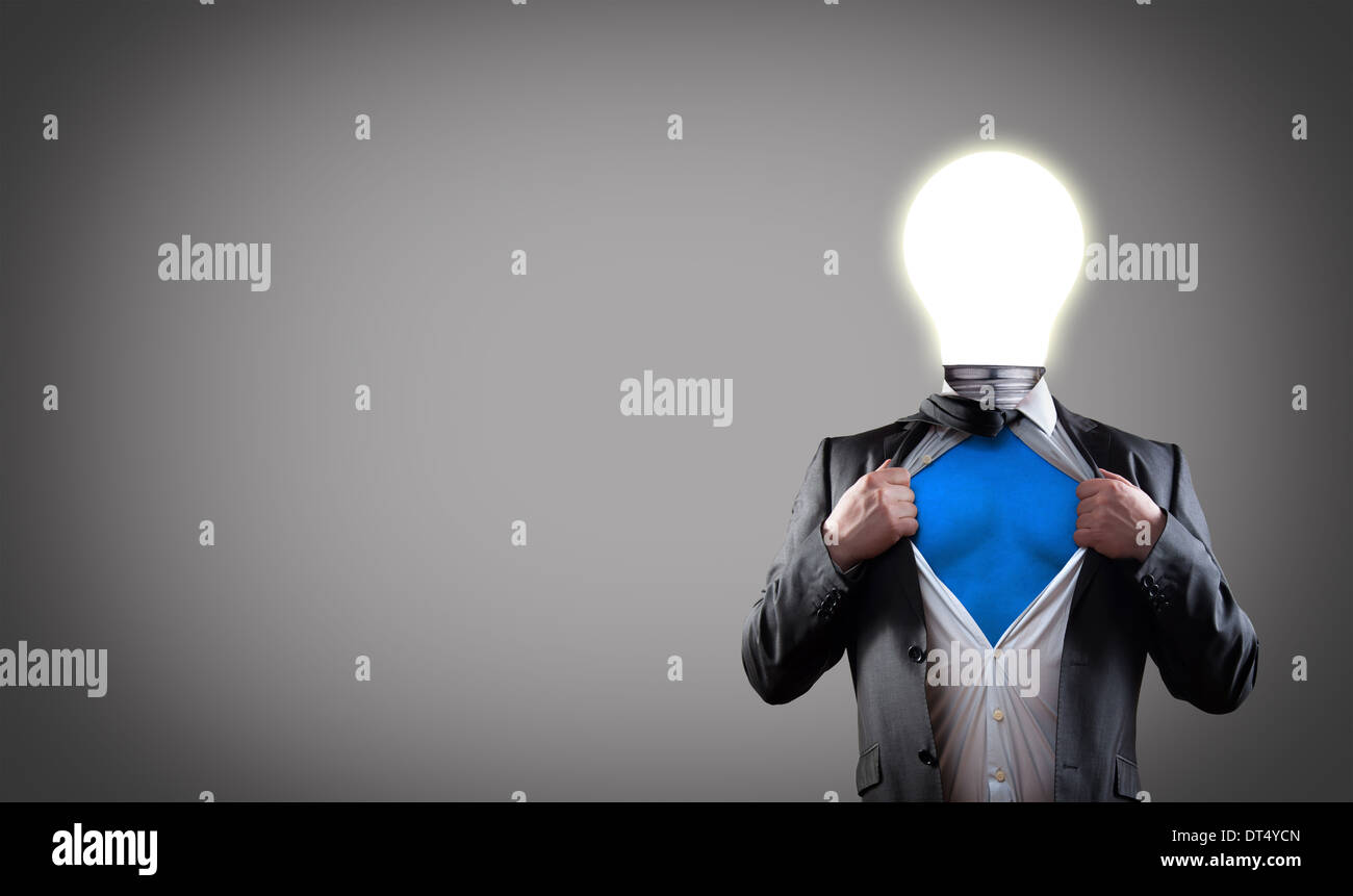 businessman super hero with light bulb head have got an idea Stock ...