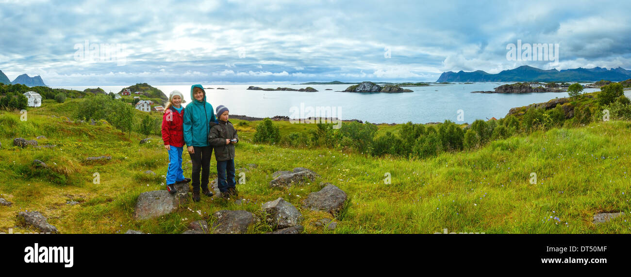 Family and summer Senja coast panorama (Norway, polar night Stock Photo ...