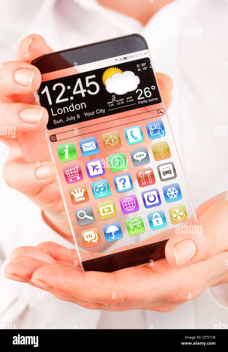 Smartphone with transparent screen in human hands Stock Photo - Alamy
