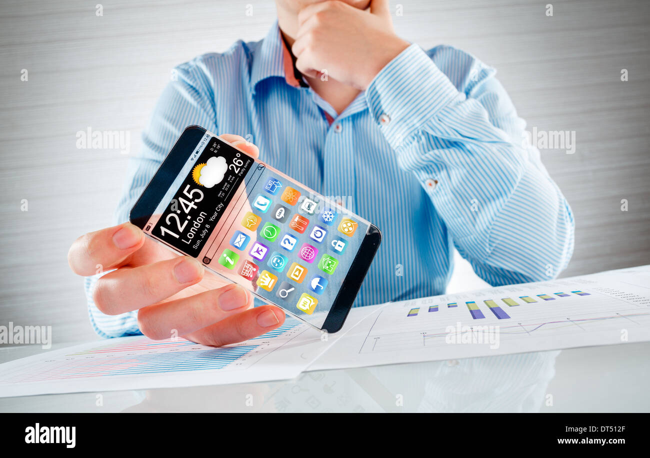 Smartphone with transparent screen in human hands Stock Photo - Alamy