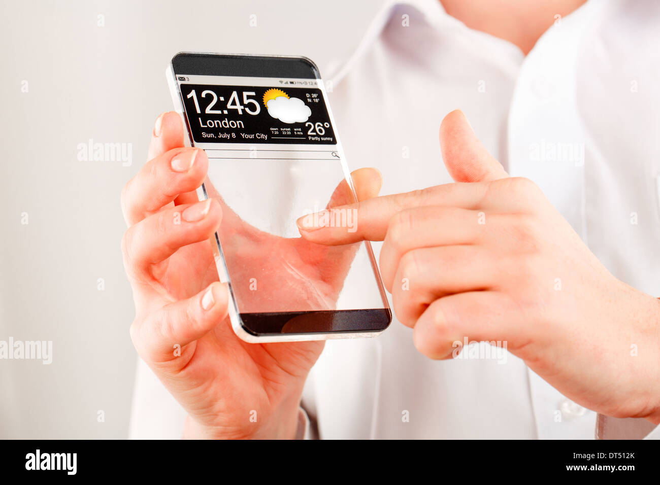 Smartphone with transparent screen in human hands Stock Photo - Alamy
