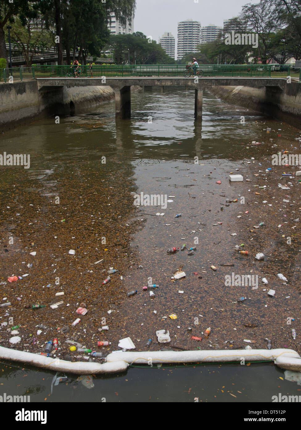 Pollution in the waters contained by special net at the East Coast Park ...