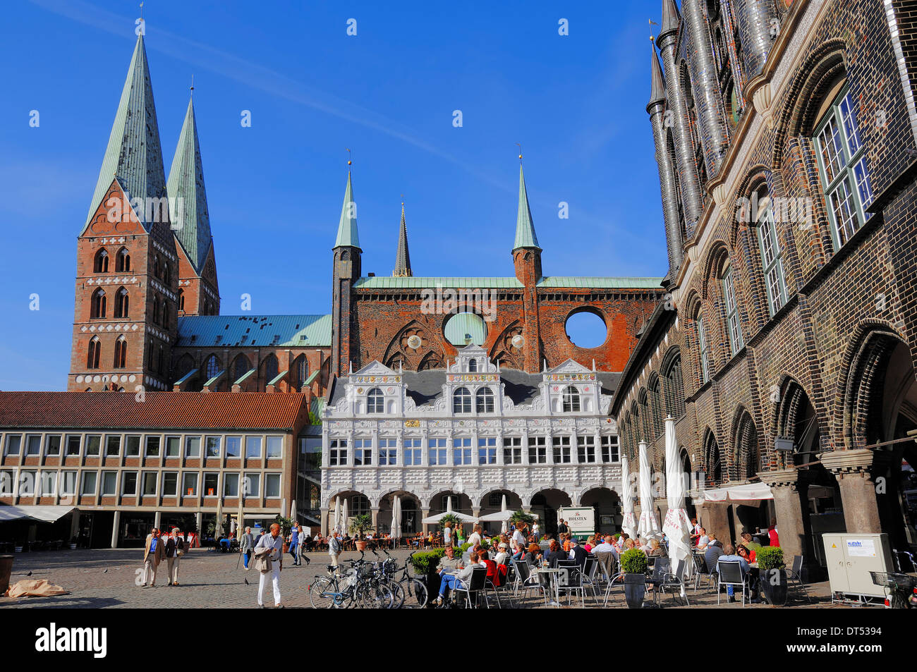 City hall and St. Marien church, Lubeck, Schleswig-Holstein, Germany ...