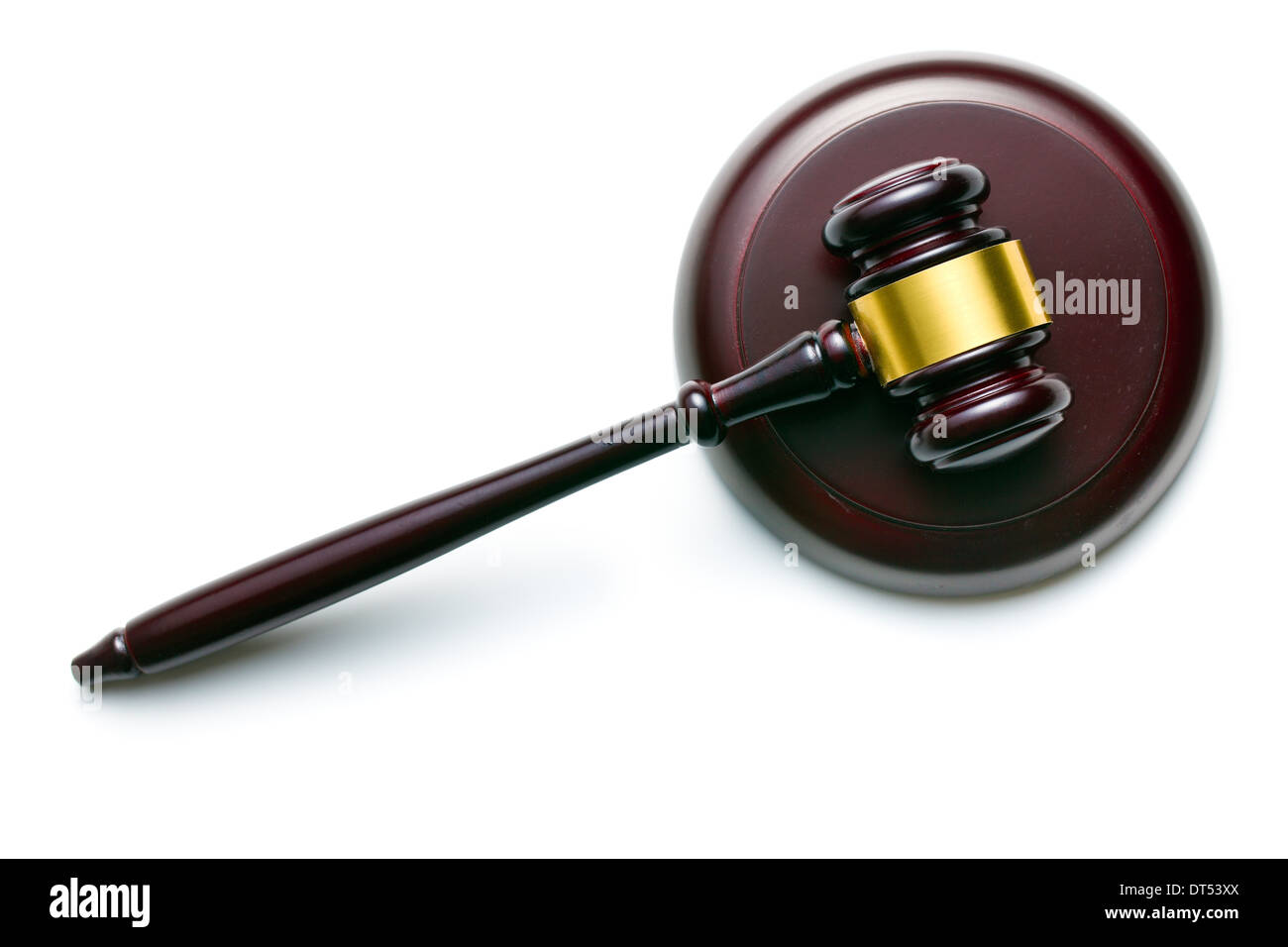 top view of judge gavel on white background Stock Photo - Alamy