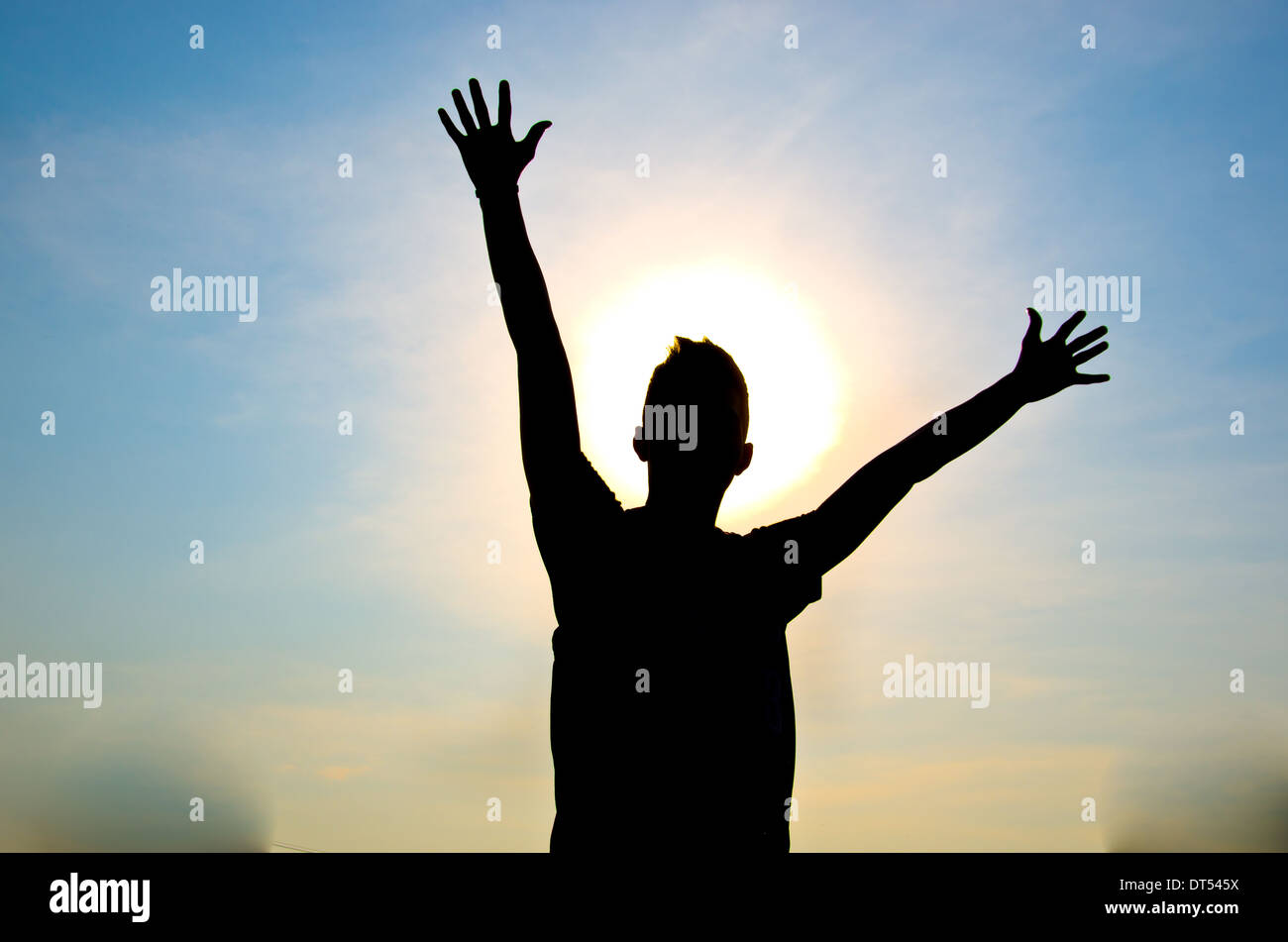 silhouette of man jumping for happy and victory Stock Photo - Alamy
