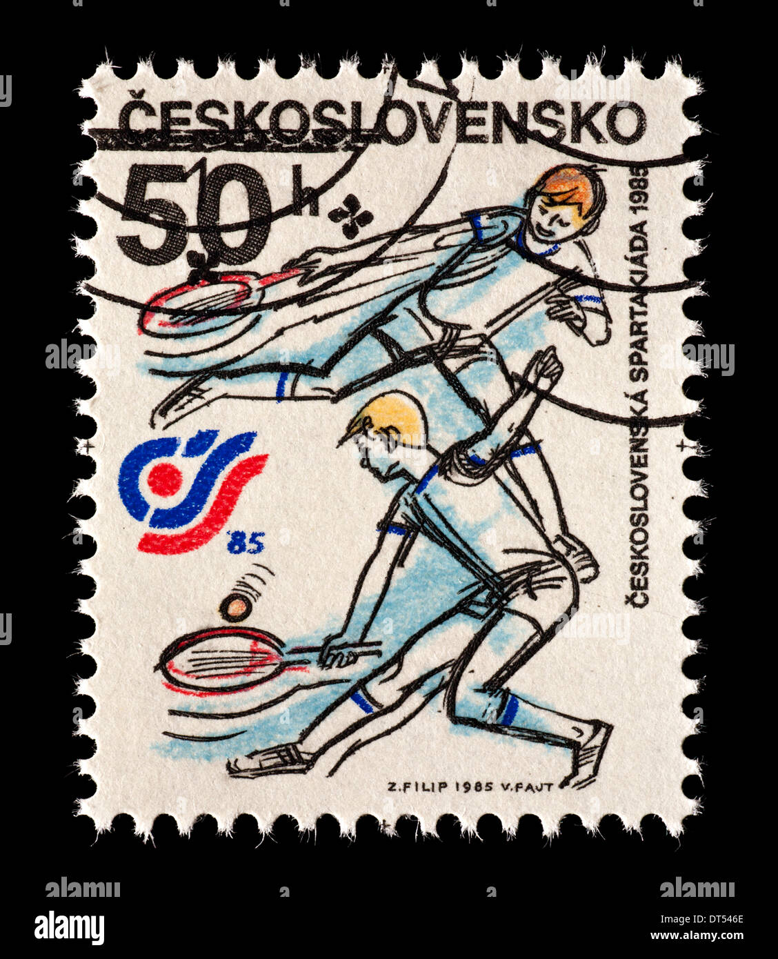 Postage stamp from Czechoslovakia depicting tennis players Stock Photo ...