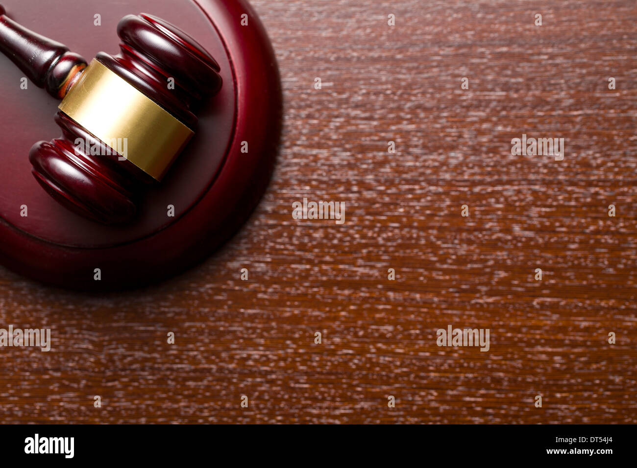top view of judge gavel on wooden background Stock Photo - Alamy