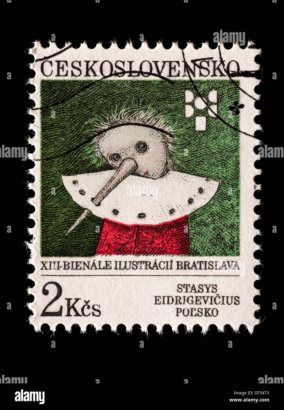 Postage stamp from Czechoslovakia depicting a children's illustration ...