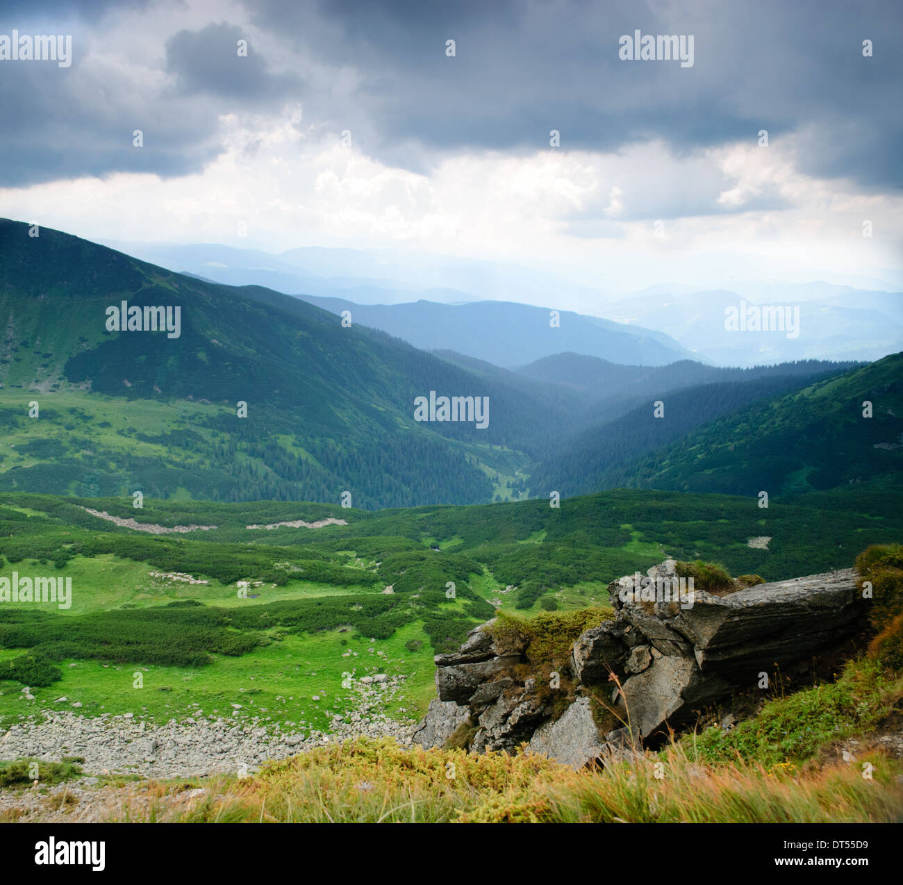 Beautiful blue sky and rock high up in Carpathian mountains Stock Photo ...