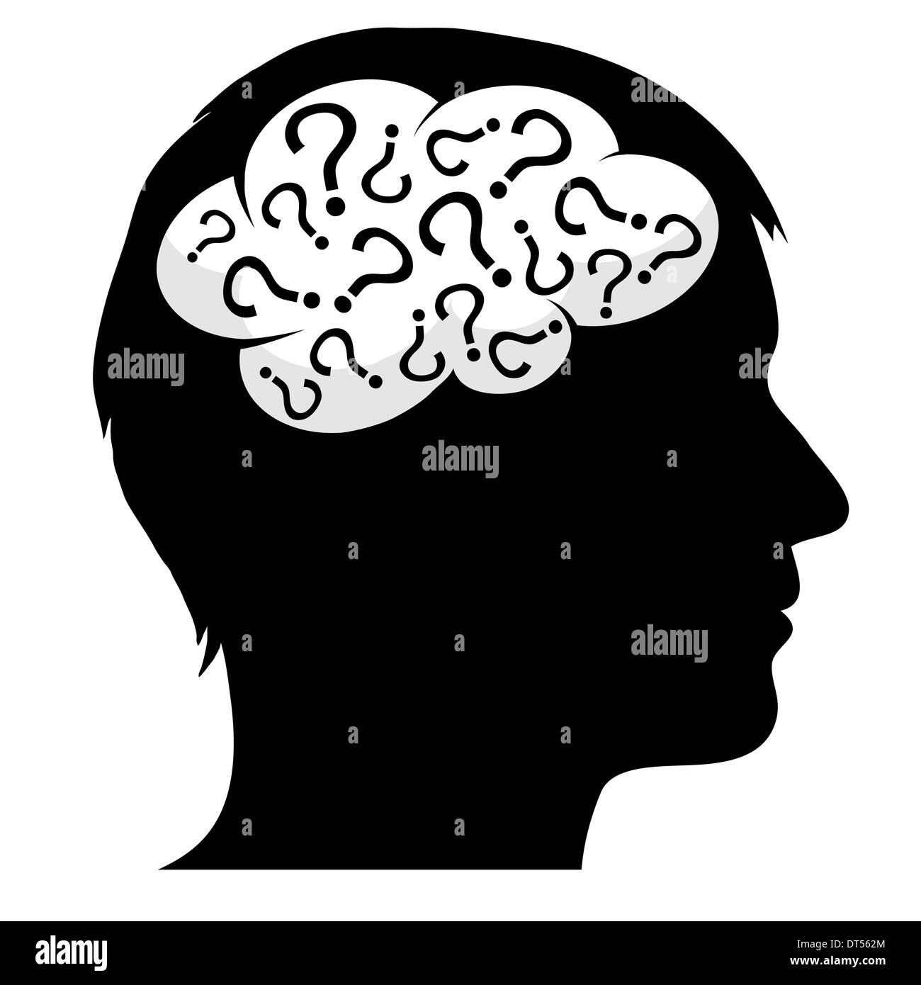Male silhouette with question marks Stock Photo - Alamy