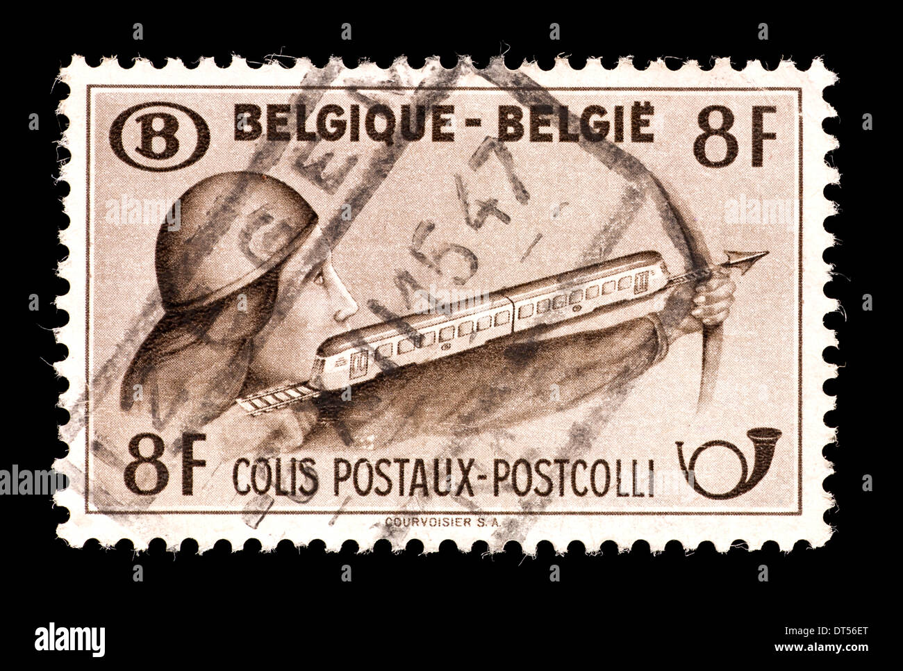 Postage stamp from Belgium depicting a crossbow man with train, issued ...