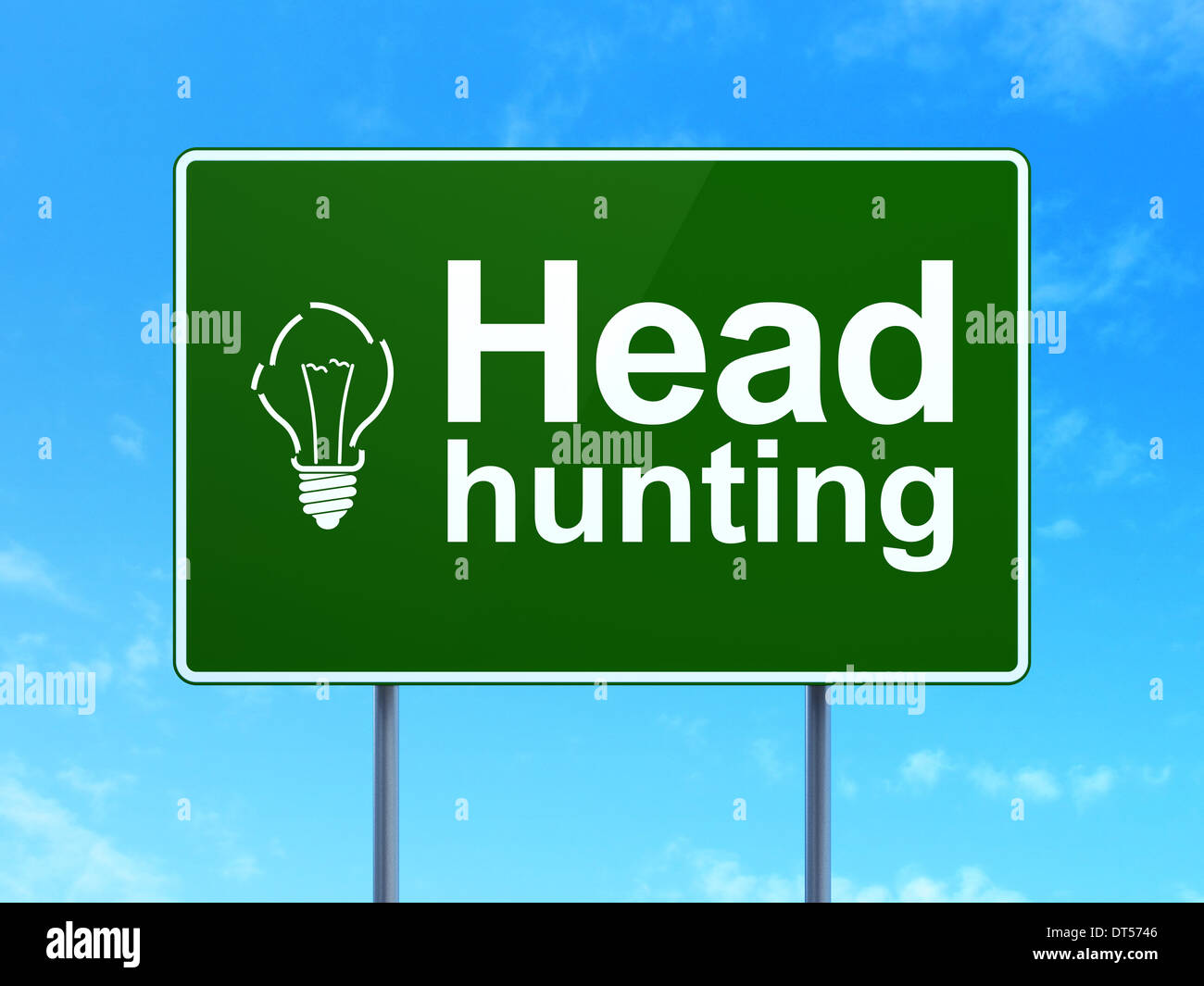 Business concept: Head Hunting and Light Bulb on road sign background ...