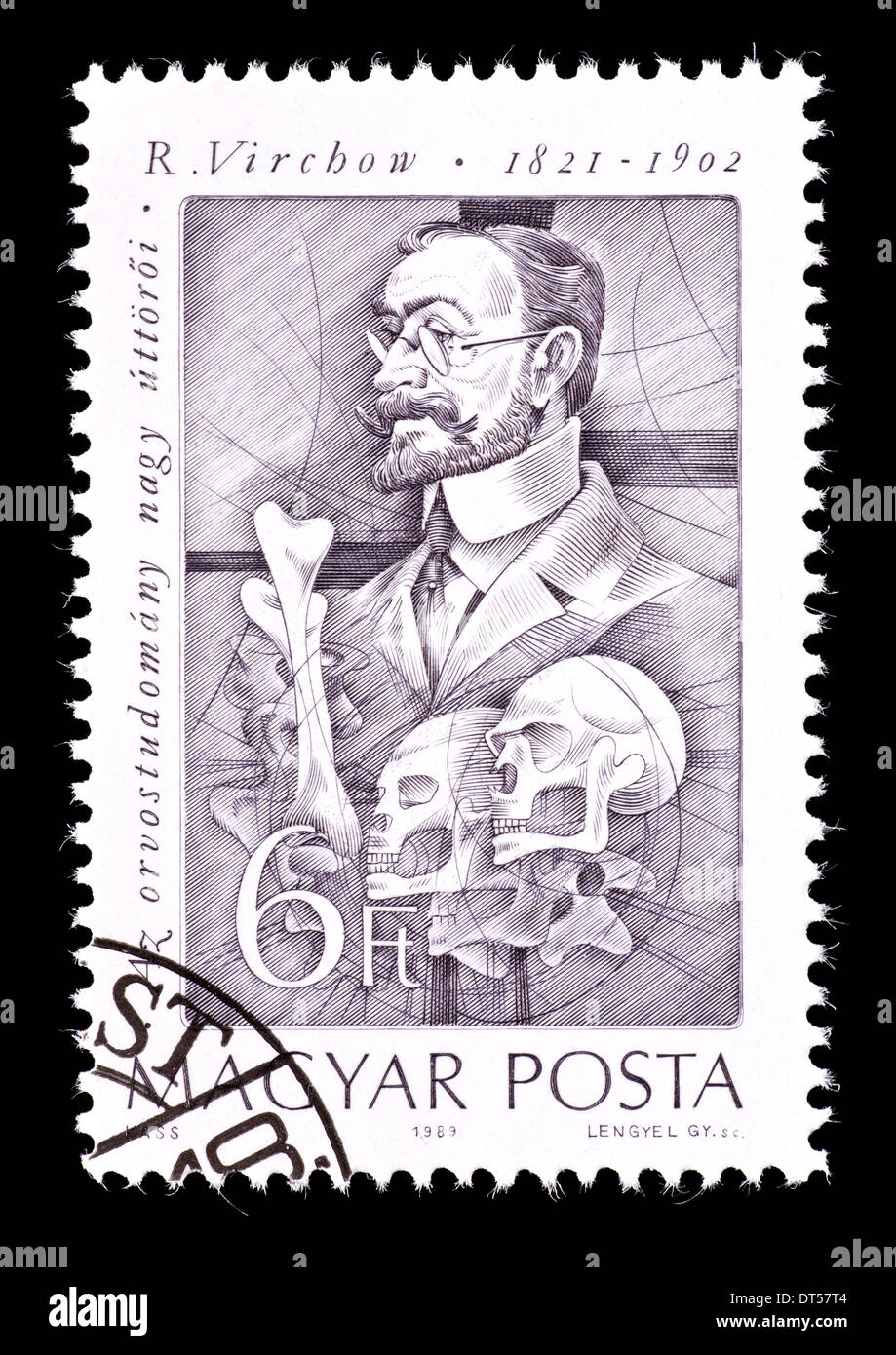 Postage stamp from Hungary depicting Rudolf Virchow, German pathologist ...