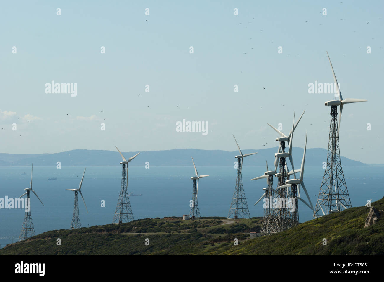 A Spanish wind farm on the strait of Gibraltar. In the distance, the ...