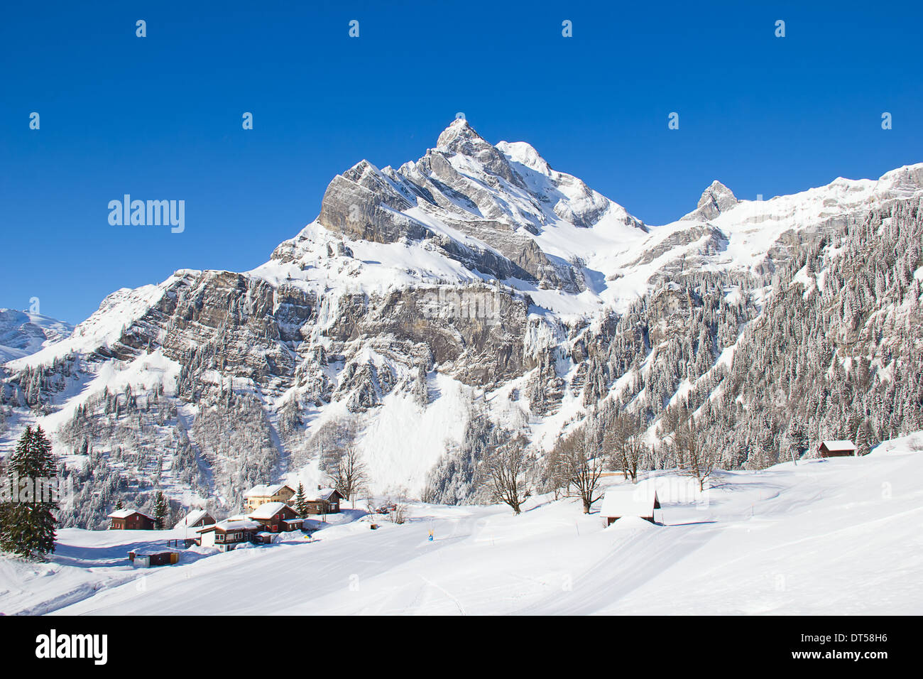 Winter in the swiss alps (Braunwald, Glarus, Switzerland Stock Photo ...